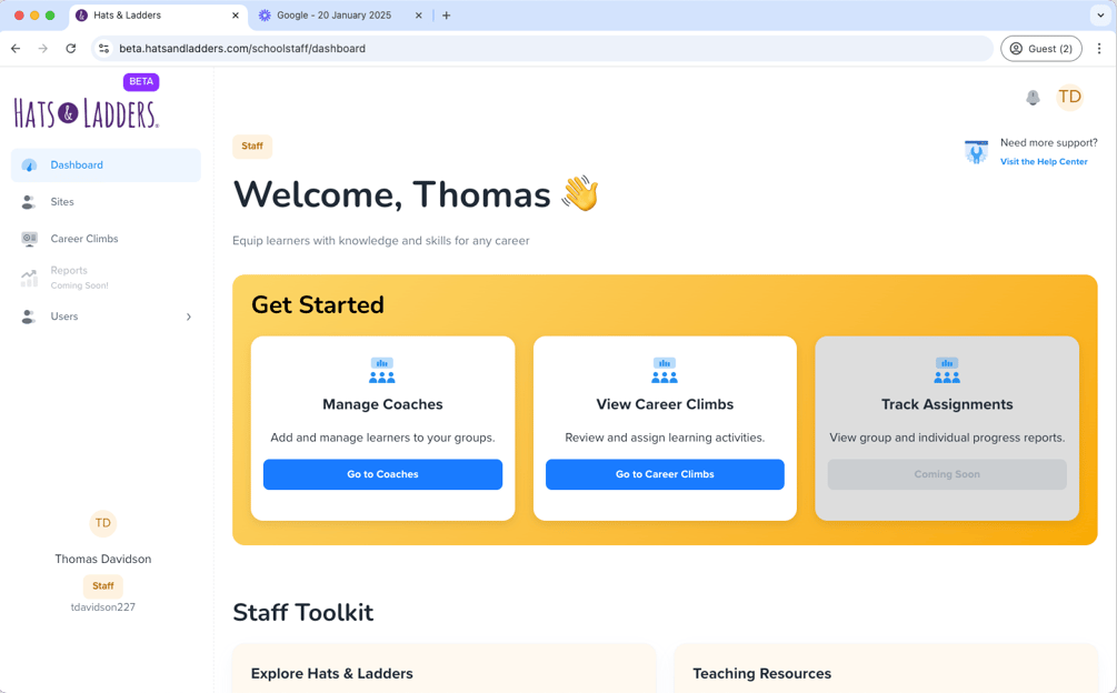 Log in to Hats & Ladders